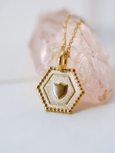 Shield Charm Necklace 14k Gold made in USA by Erin Pelicano
